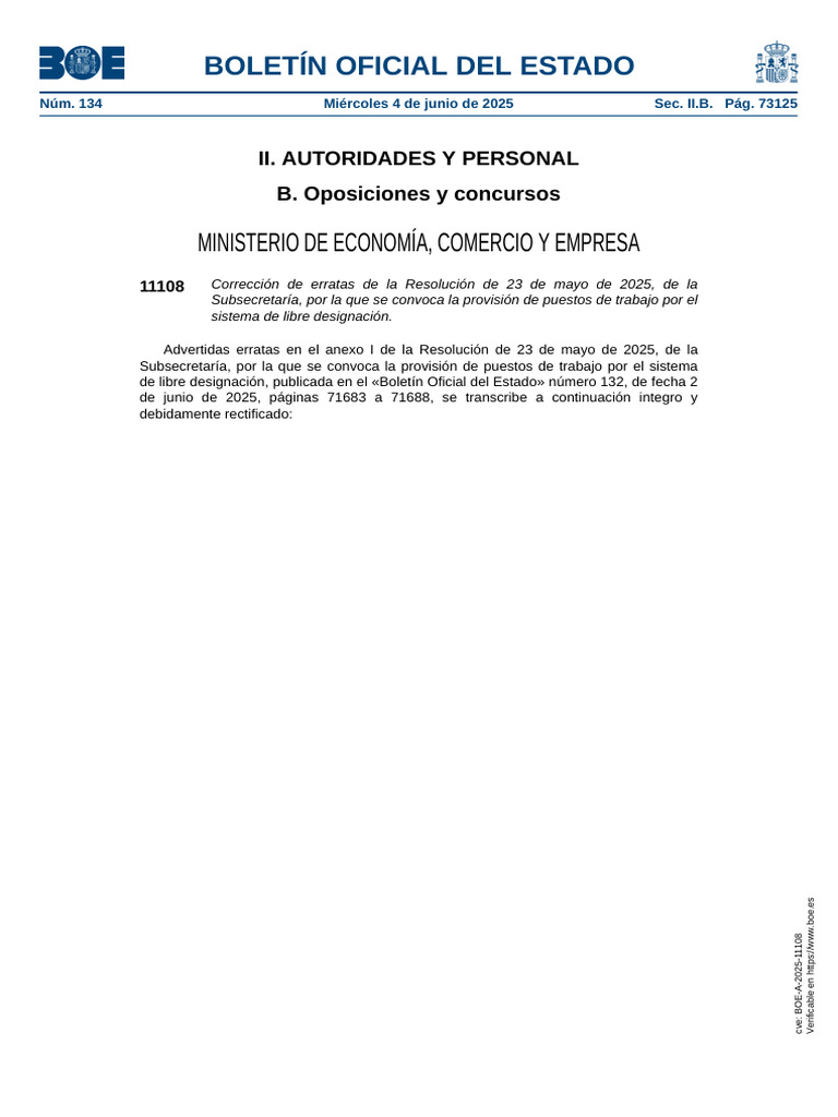 Corrección de erratas en oposiciones 2025 | PDF | Economias | Gobierno