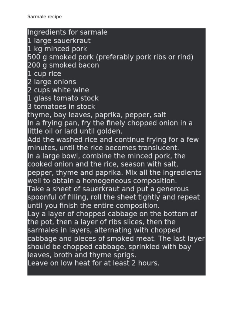 Sarmale Recipe and Preparation Guide | PDF