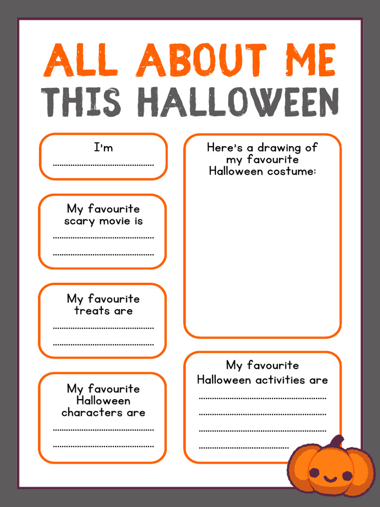 All About Me Halloween Worksheet in Gray Orange Fun Style | PDF