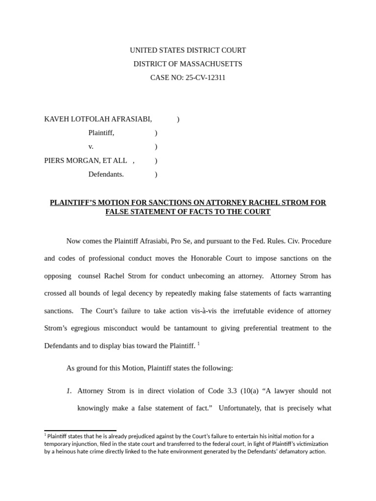 Motion for Sanctions Against Attorney Strom | PDF | Defamation | Pro Se ...