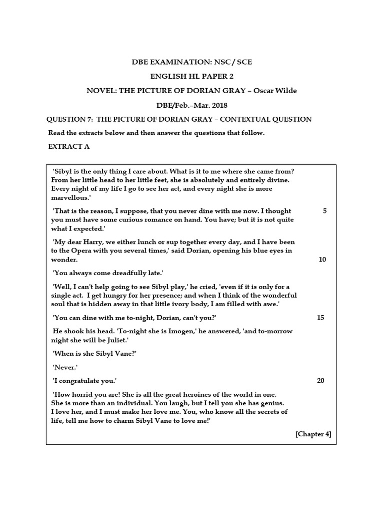 Dorian Gray Contextual Exam Questions | PDF | The Picture Of Dorian Gray