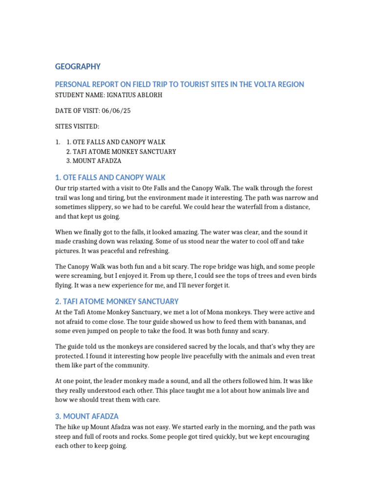 Geography Field Trip Report Student Version Pdf
