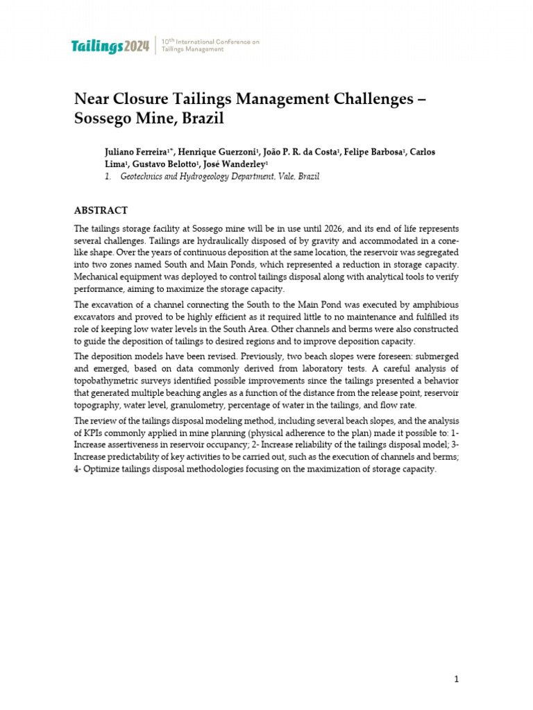 Tailings 2024 - Near Closure Tailings Management Challenges - Sossego ...