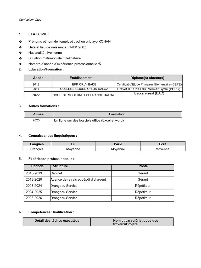 CV d'Odilon Eric Ayo KONAN | PDF