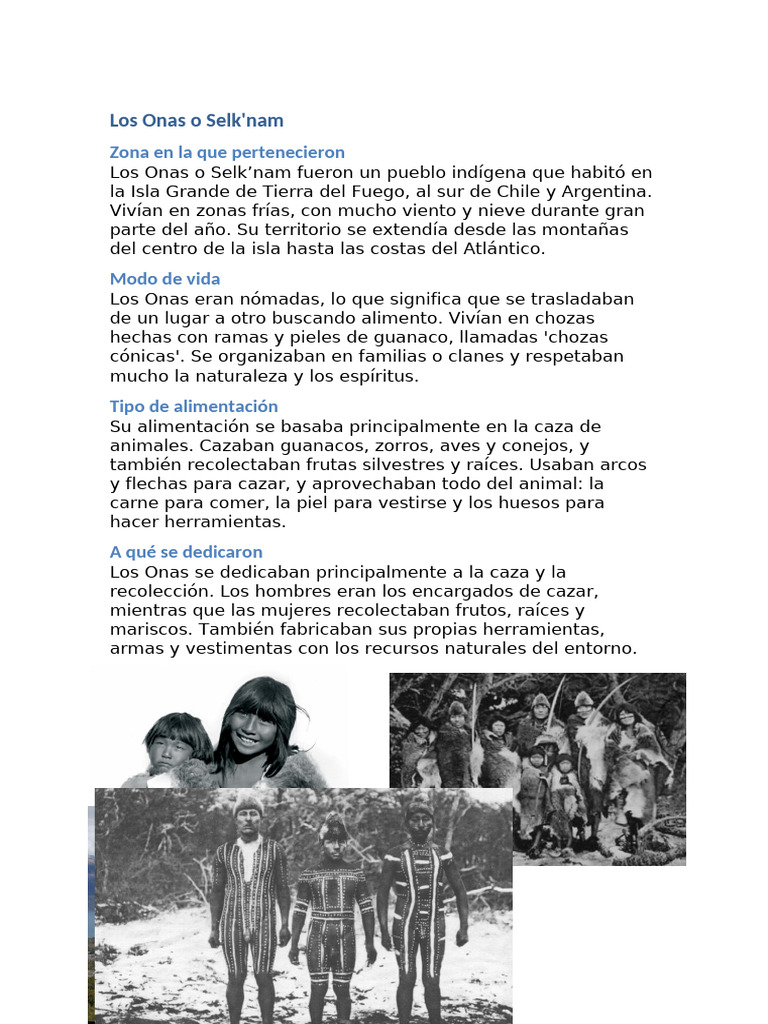 Cultura y vida de los Onas Selk'nam | PDF
