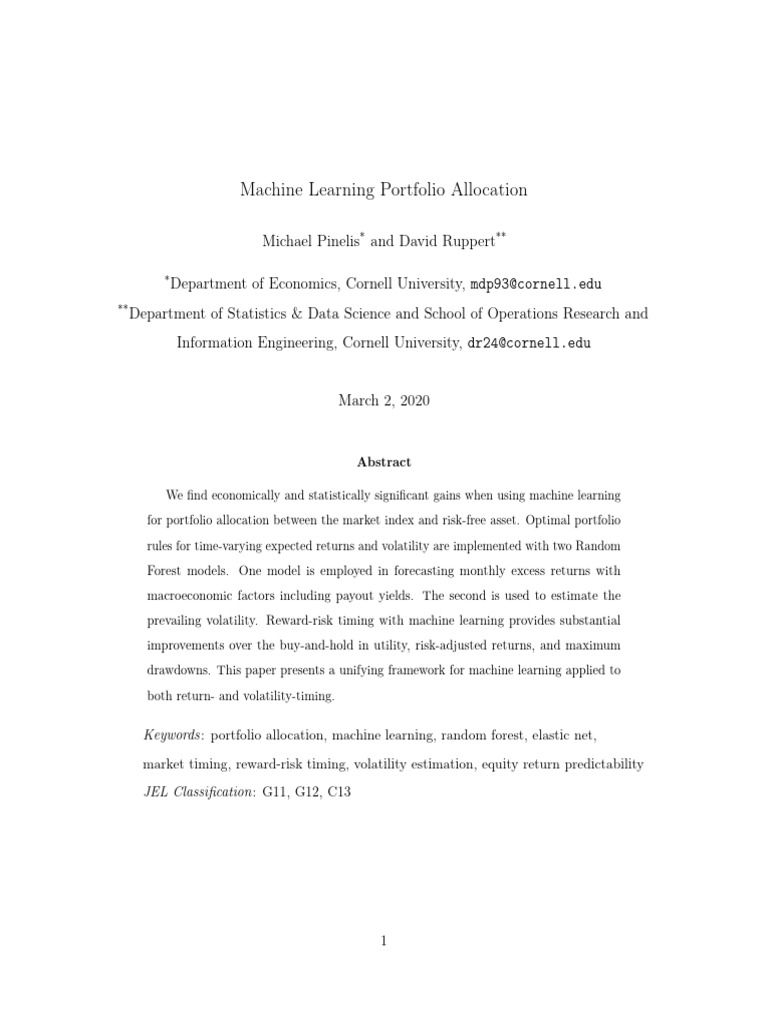 Machine Learning Portfolio Allocation | PDF | Volatility (Finance ...