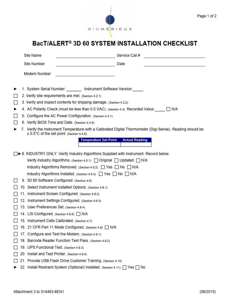 BacT/ALERT 3D 60 Installation Checklist | PDF | Computing