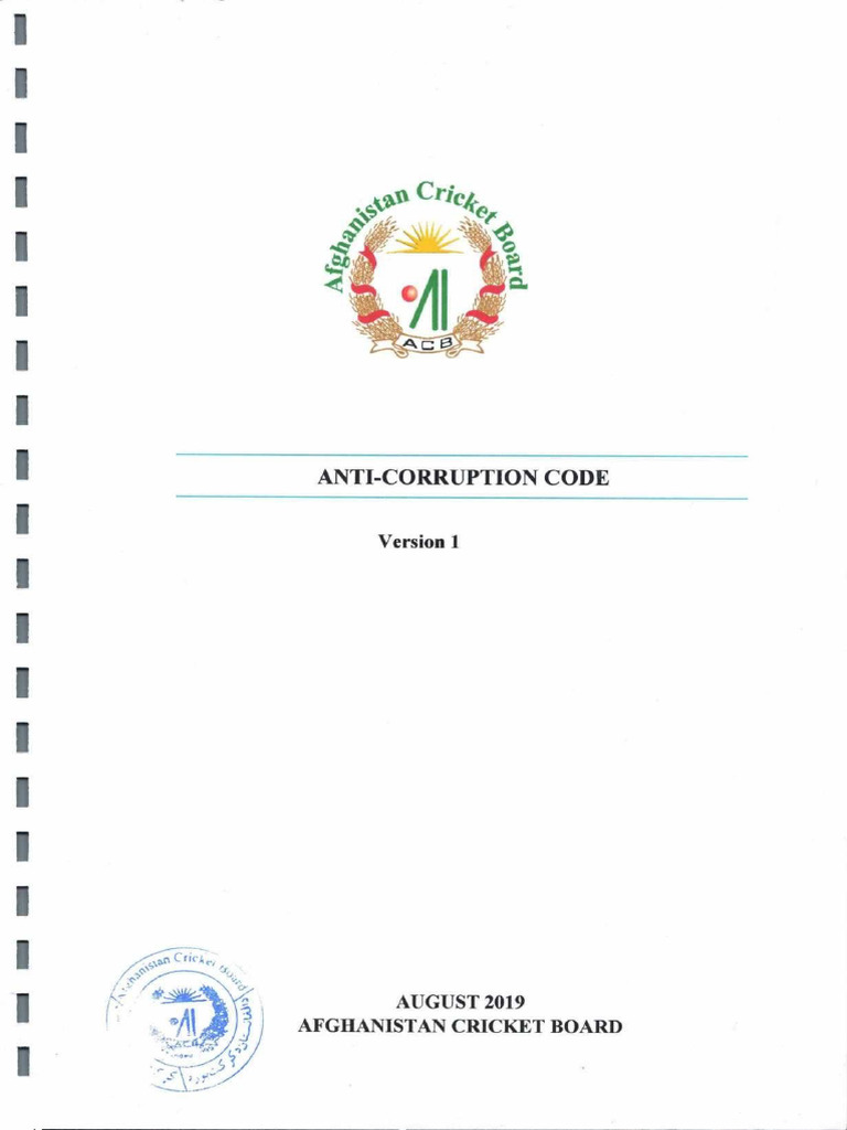 Anti Corruption Code Afghanistan Cricket Board - 1 | PDF