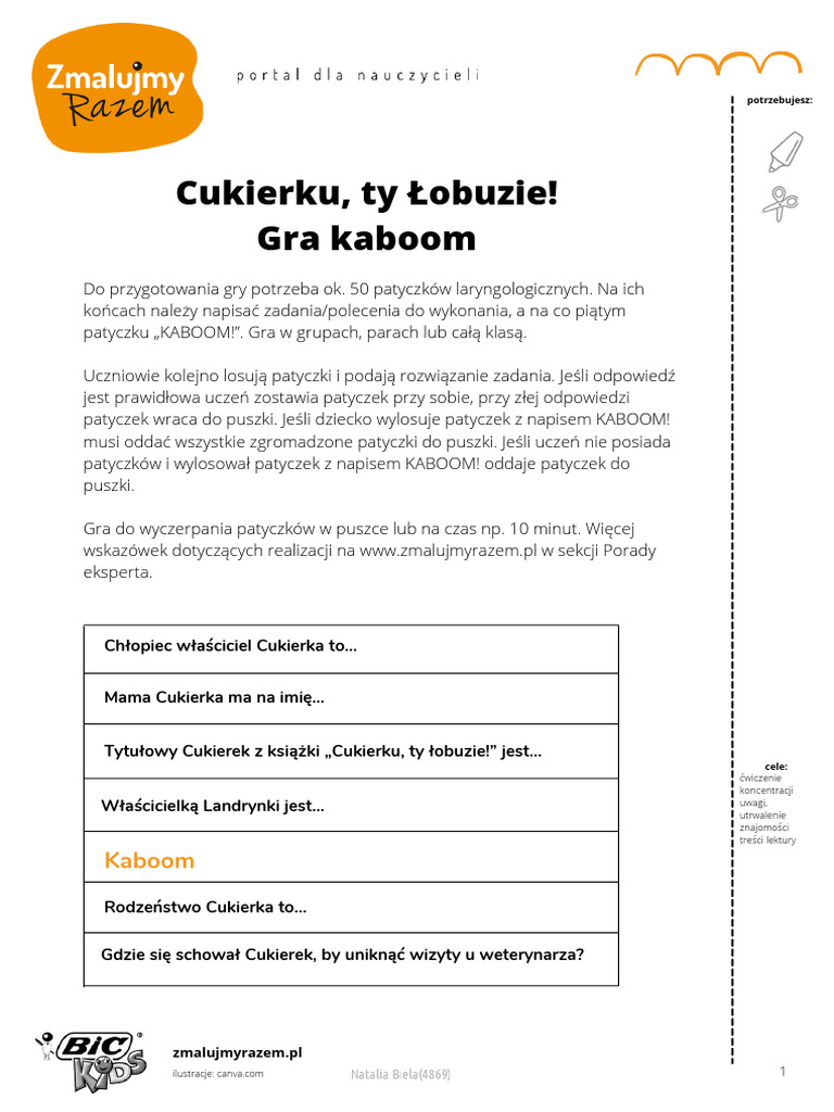Zmalujmyrazem Cukierku Ty Lobuzie Gra Kaboom 344-1 | PDF