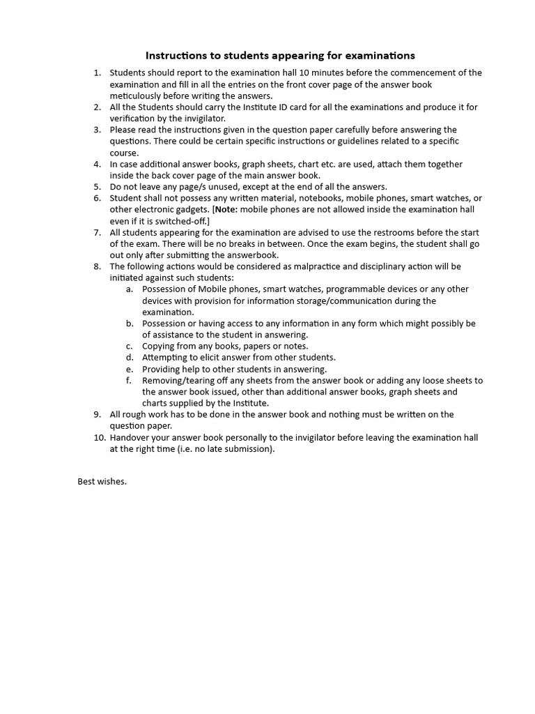 Exam Instructions for Students | PDF