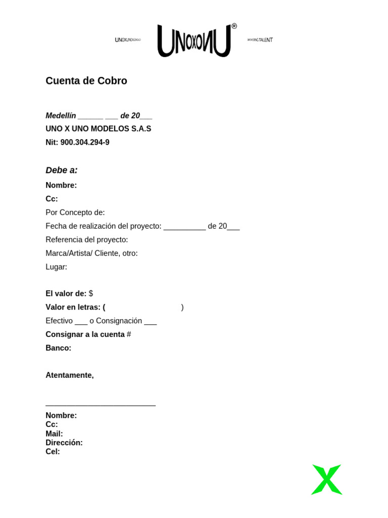 Plantilla Cuenta Cobro Producciones (1) | PDF