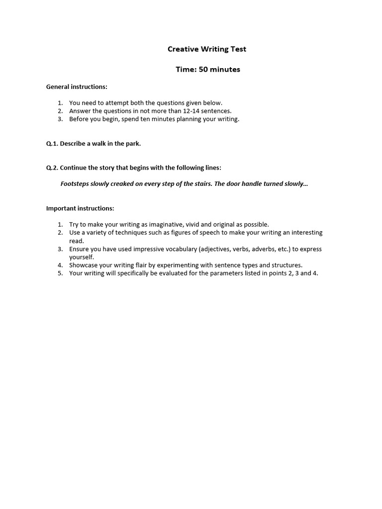 Creative Writing Test Instructions | PDF