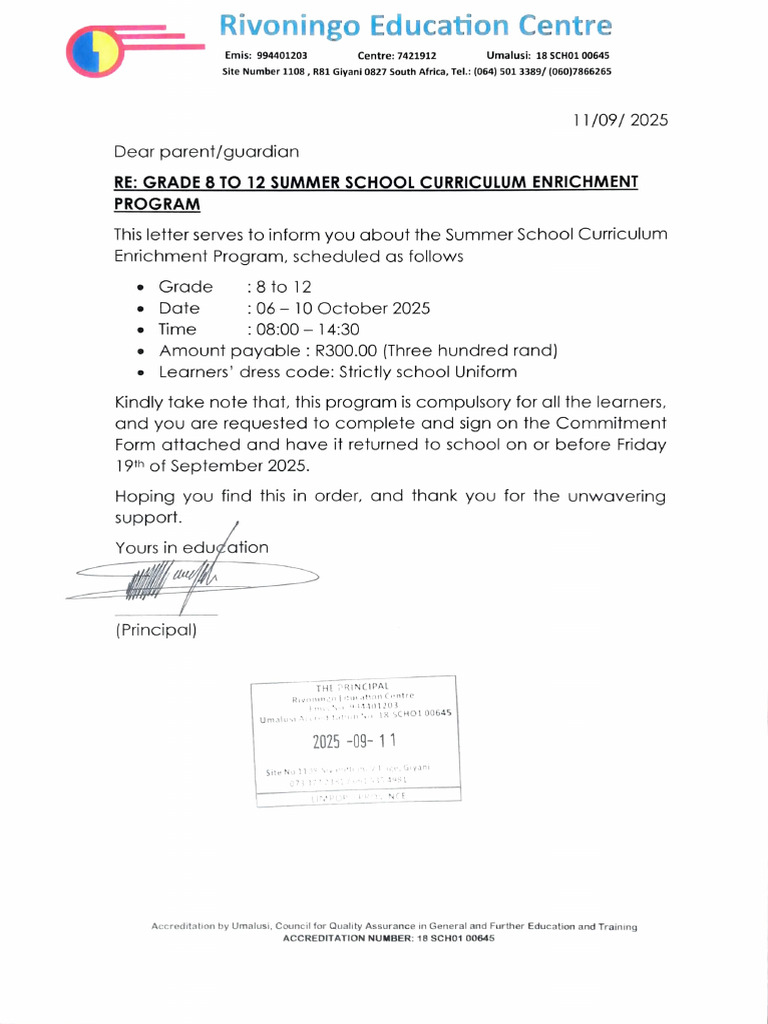 Summer Classes Letter To Parents | PDF