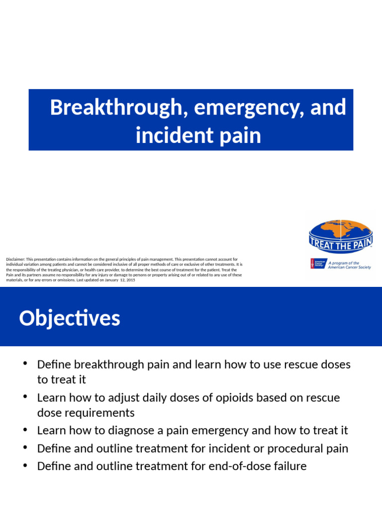 Breakthrough, Emergency, and Incident Pain | PDF | Pain | Pain Management
