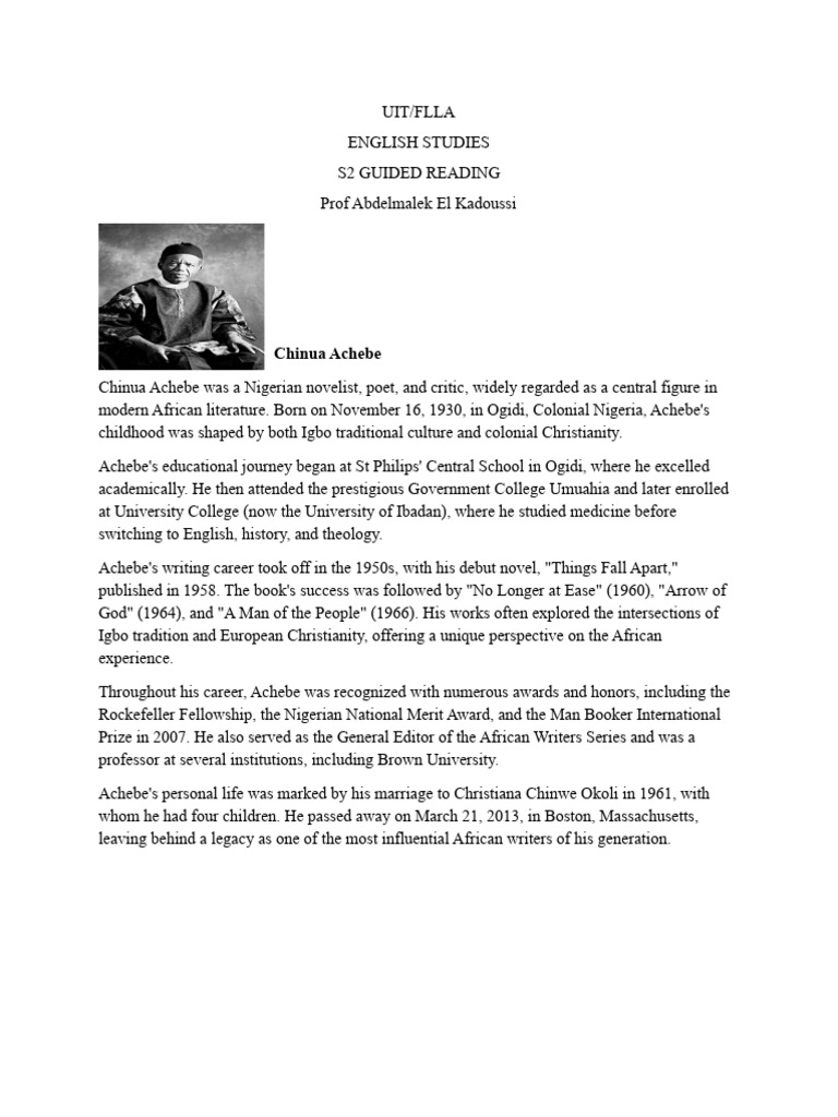 Chinua Achebe: A Biography Overview | PDF
