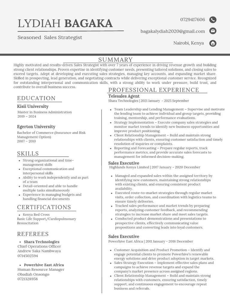 Sales Strategist Resume: Lydia Bagaka | PDF | Sales | Performance Appraisal
