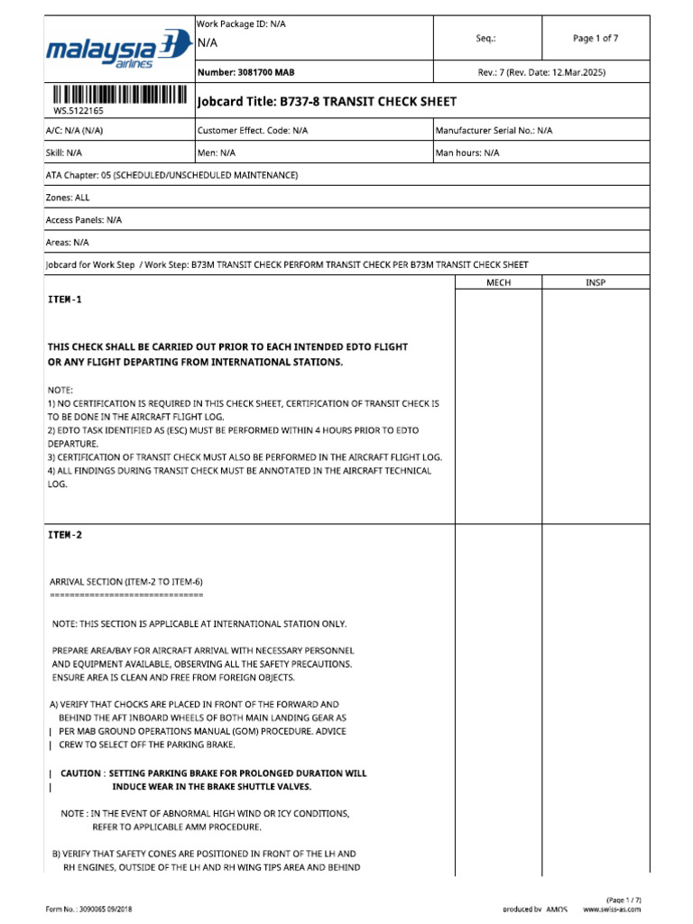 b737 8 Transit Check Sheet | PDF