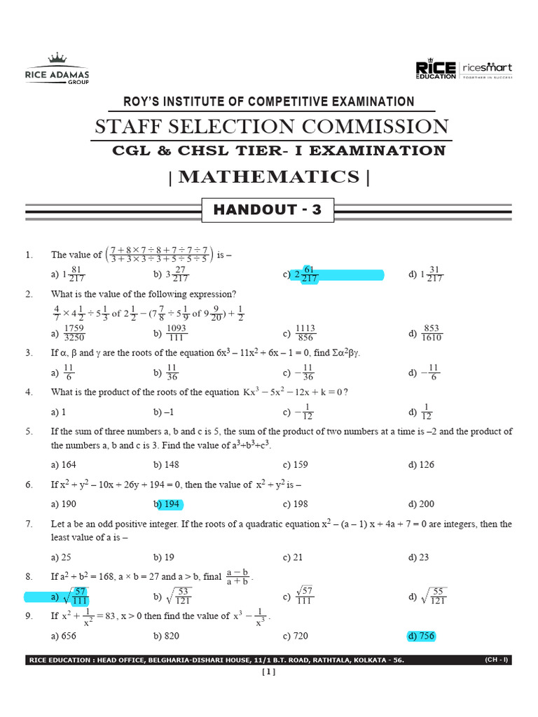 SSC CGL & CHSL Math Ho 3 (Q) | PDF | Mathematics | Number Theory