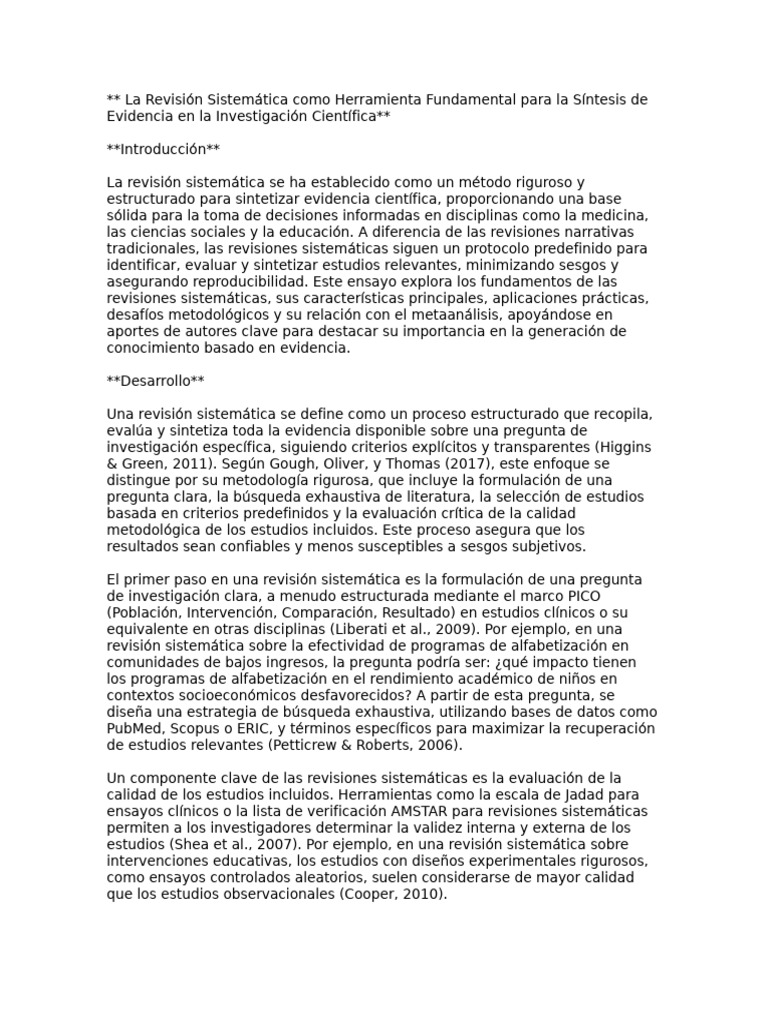 Revisión Sistemática: Síntesis de Evidencia | PDF | Metaanálisis ...