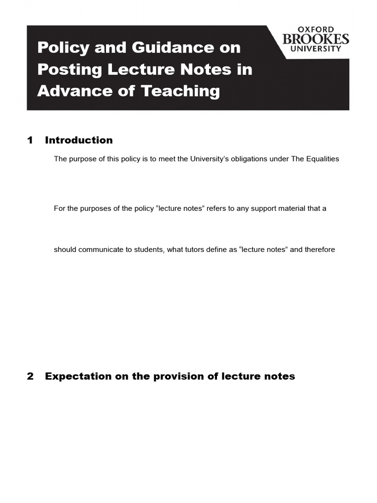 Posting Lecture Notes in Advance of Teaching | PDF | Lecture | Learning