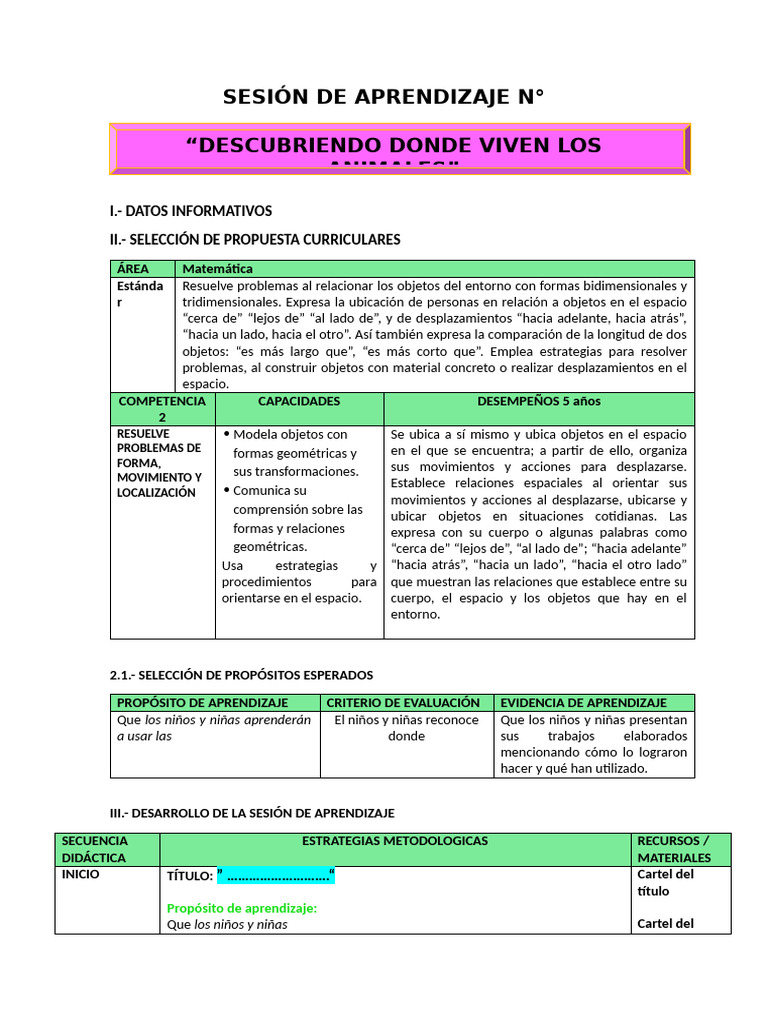 Matemática - Dónde Viven Los Animales | PDF | Aprendizaje ...