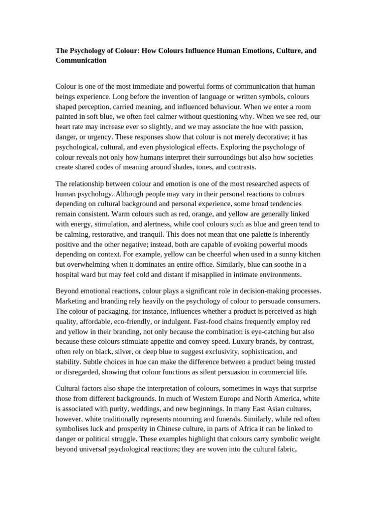 Psychology of Colour | PDF | Color | Emotions