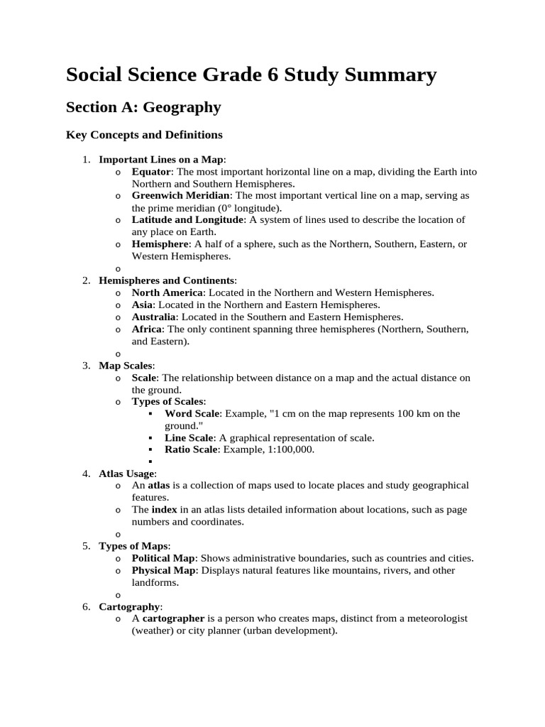 Grade 6 Social Science Study Guide | PDF | Map | Geography
