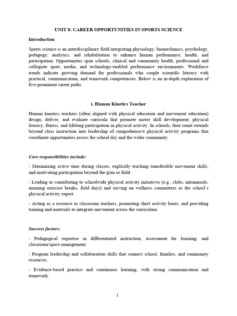 Unit 8 - Career Opportunities in Sports Science | PDF | Physical ...