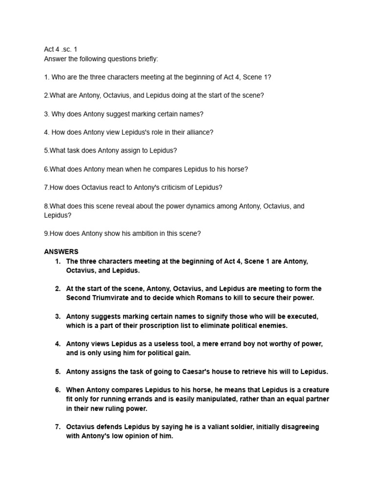 Julius Caesar. School Questions. Cl. 10 | PDF | Mark Antony | Augustus