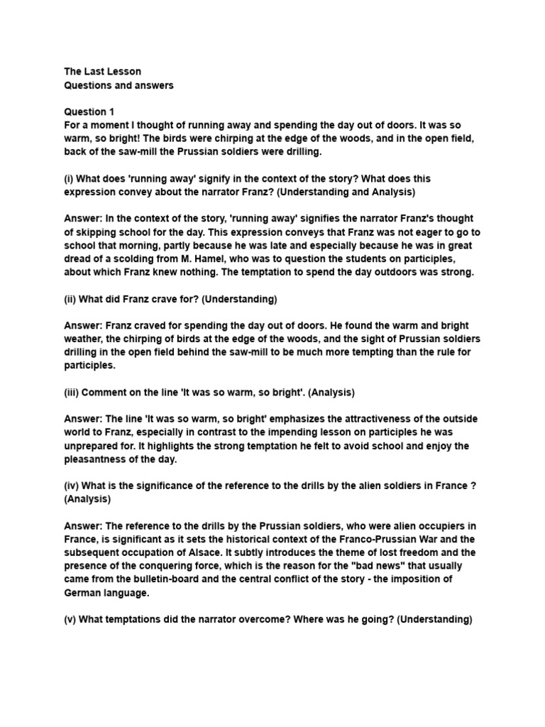French Language's Role in "The Last Lesson" | PDF