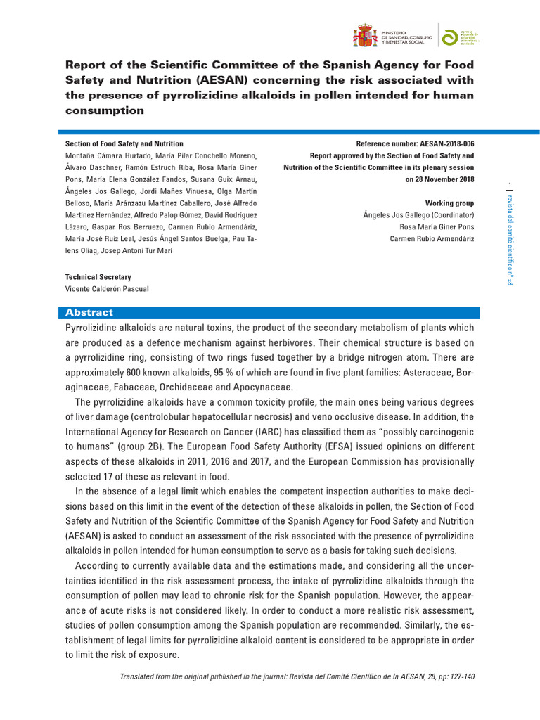 Risk Associated With The Presence of Pyrrolizidine Alkaloids in Pollen ...