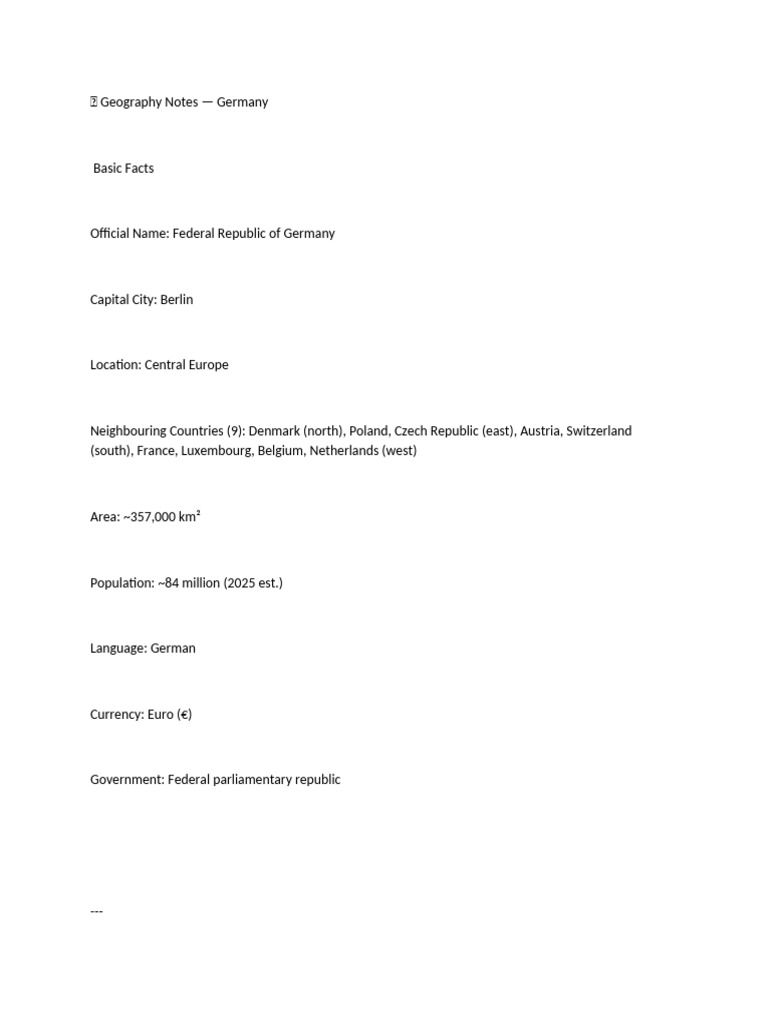 Geography Overview of Germany | PDF