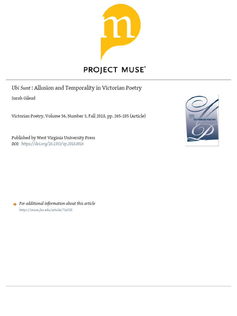 Allusion and Temporality in Victorian Poetry: Ubi Sunt | PDF | Poetry ...