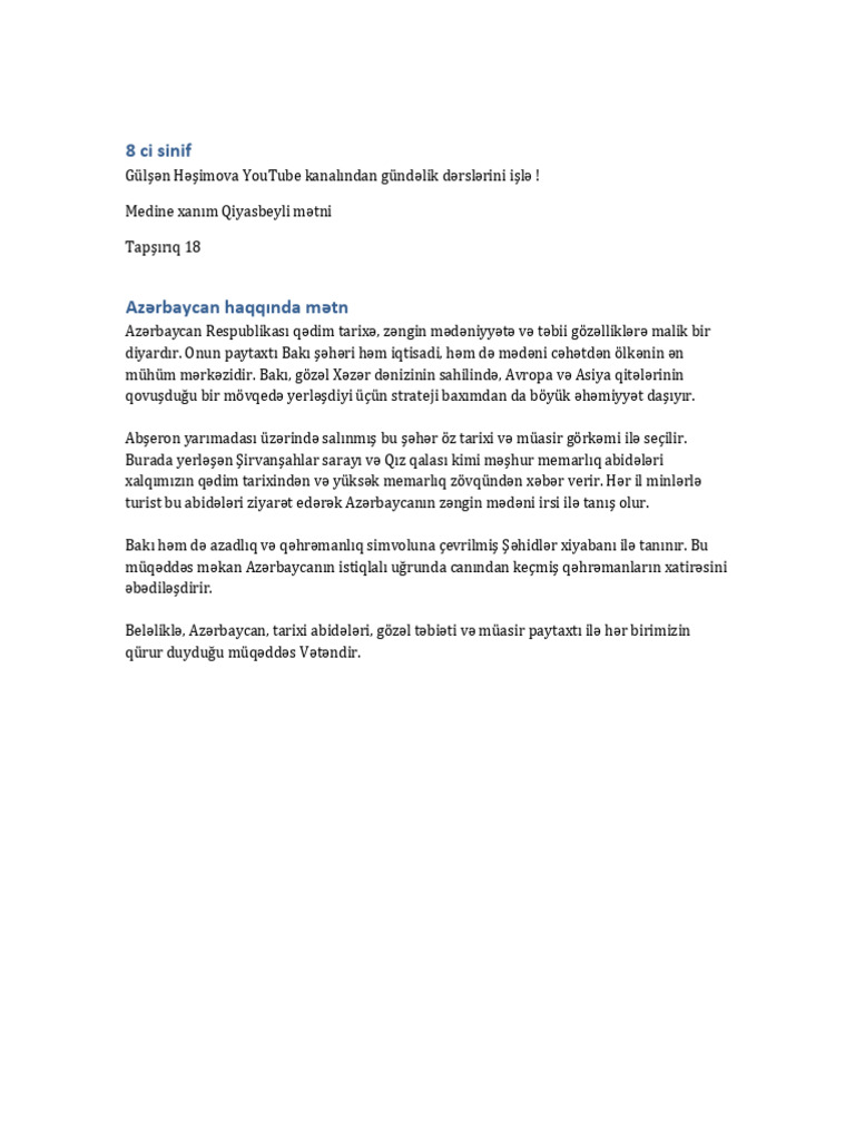 Azerbaycan Haqqinda Metn | PDF