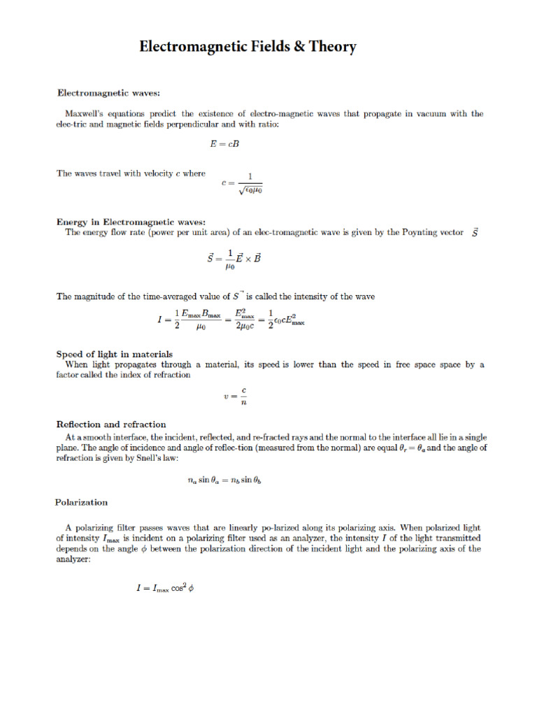2 (D) - Electromagnetics Short Notes | PDF | Magnetic Field | Flux