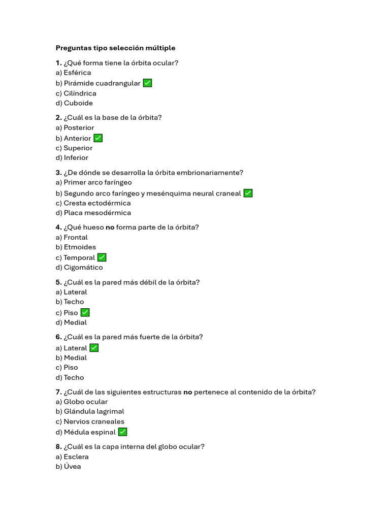 Preguntas Tipo Selección Múltiple | PDF | Cabeza y cuello humanos | Ojo ...