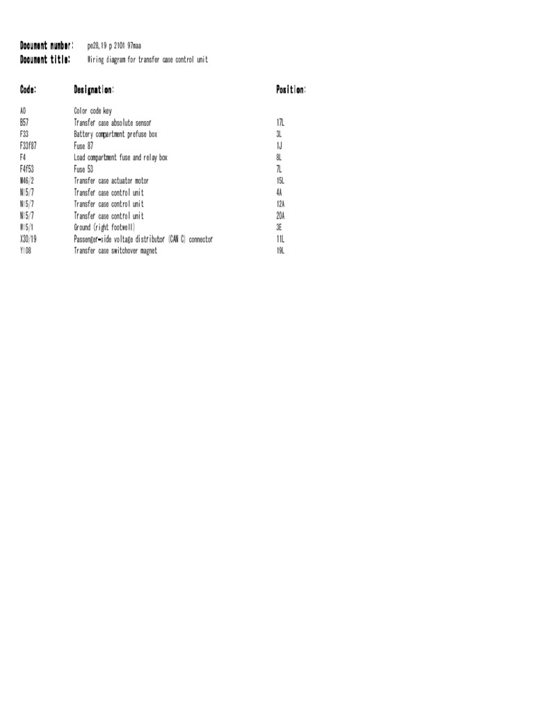 Transfer Case Control Unit Wiring Diagram | PDF