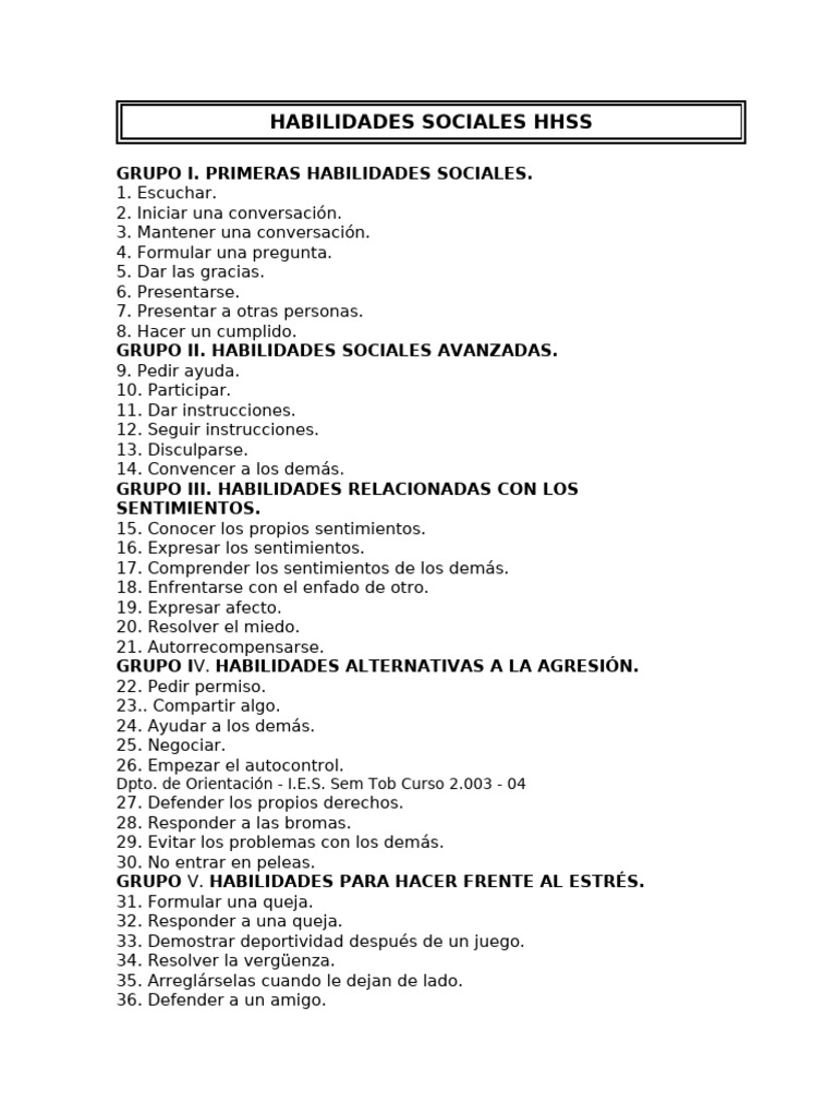 Habilidades Sociales HHSS | PDF