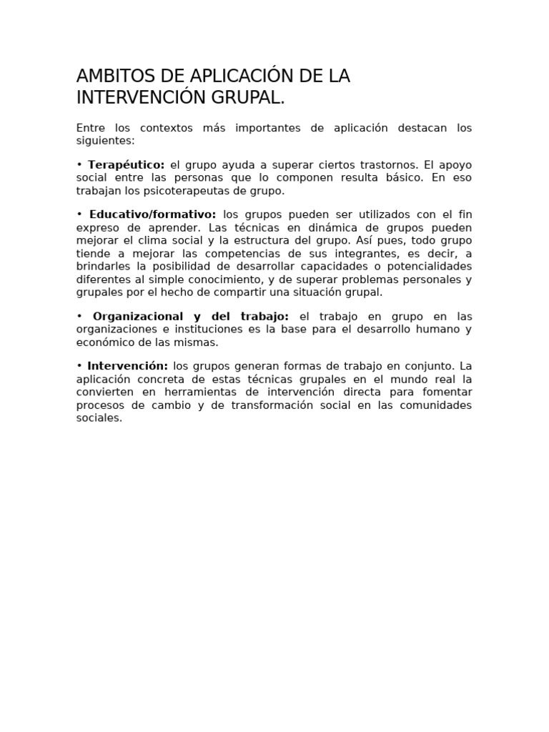 Unidad Viii - Ambitos de Aplicación de La Intervención Grupal | PDF