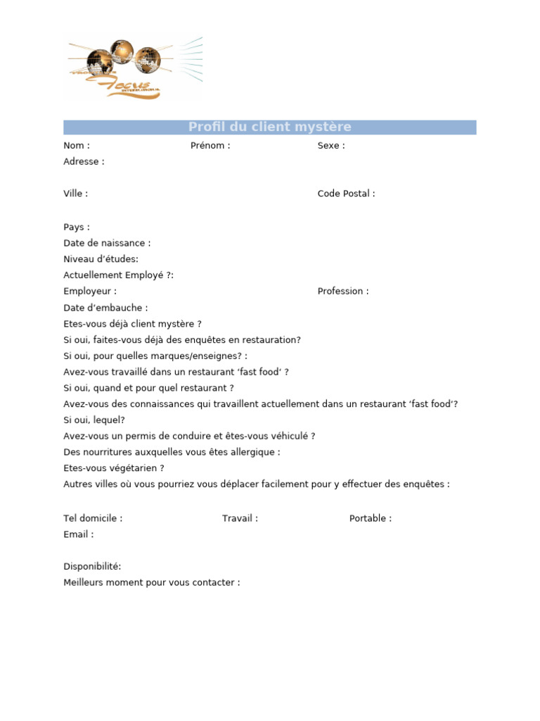 Profil détaillé du client mystère | PDF
