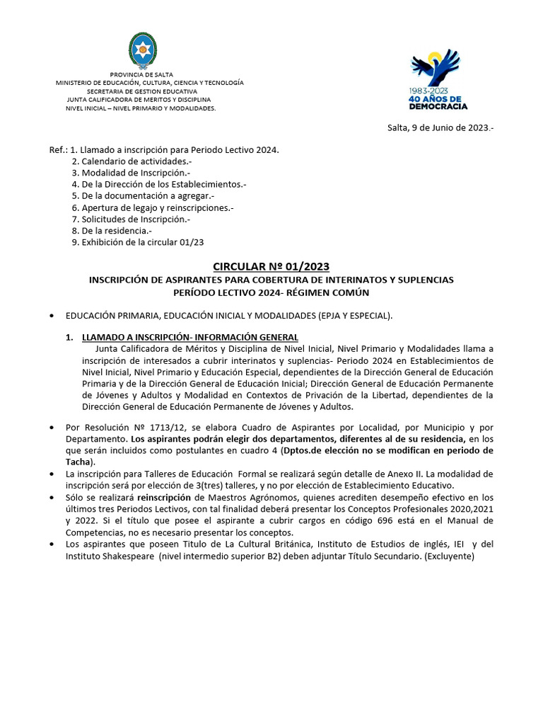 Circular 01 2023 | PDF | Educación de la primera infancia | Inteligencia