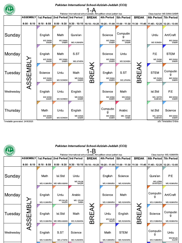 Updated Class Timetable JR (24!09!25) | PDF