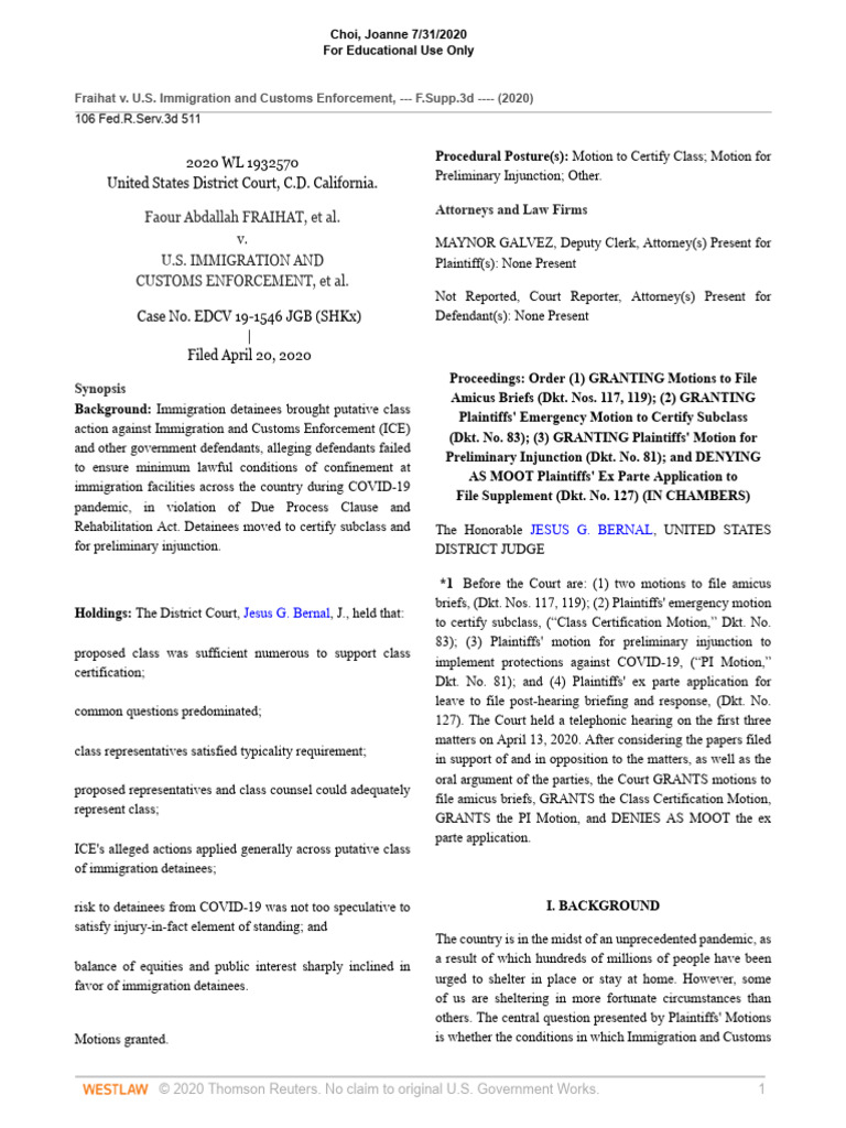 Fraihat V US Immigration and Customs Enforcement | PDF | U.S ...
