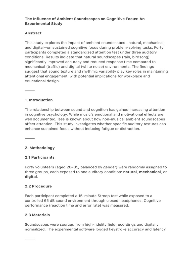 The Influence of Ambient Soundscapes On Cognitive Focus: An Experimental | PDF | Mental ...