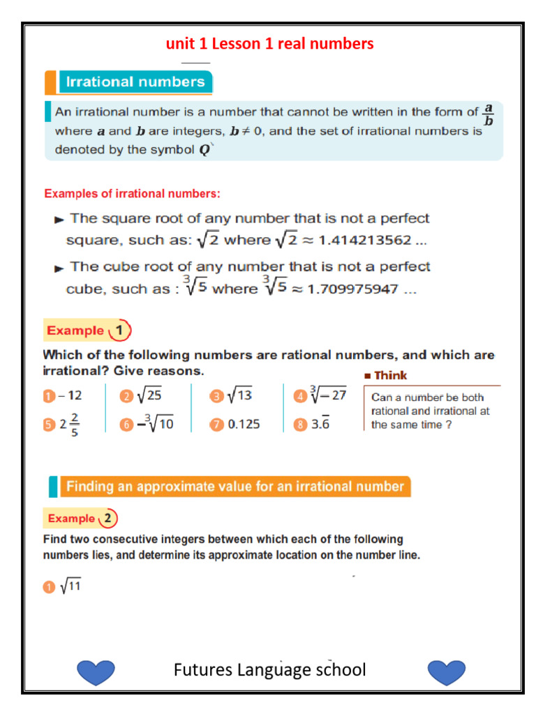 Unit 1 Lesson 1 Real Numbers | PDF