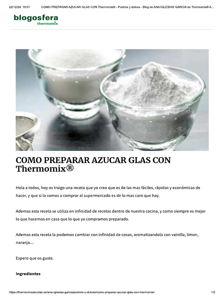 COMO PREPARAR AZUCAR GLAS CON Thermomix... IGLESIAS GARCIA de Thermomix ...