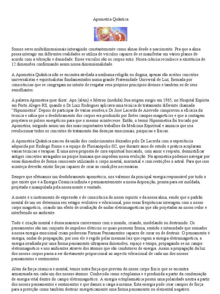 Apometria Quântica: Cura e Dimensionalidade | PDF | Campo ...