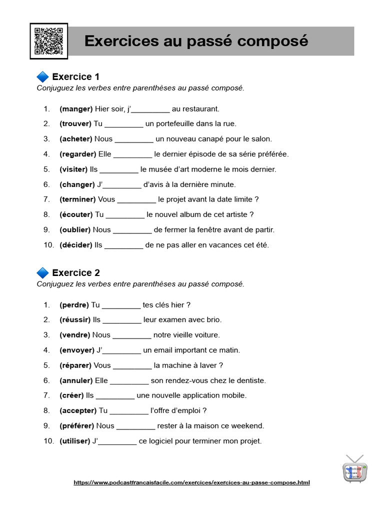 Exercices de conjugaison au passé composé | PDF