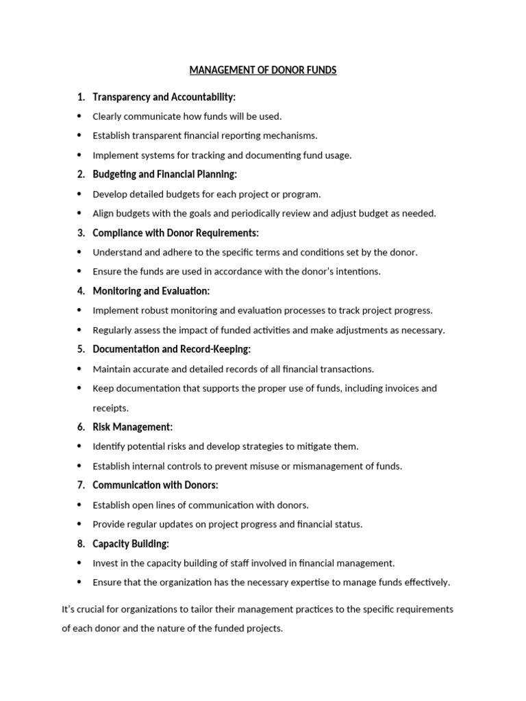 Management of Donor Funds | PDF