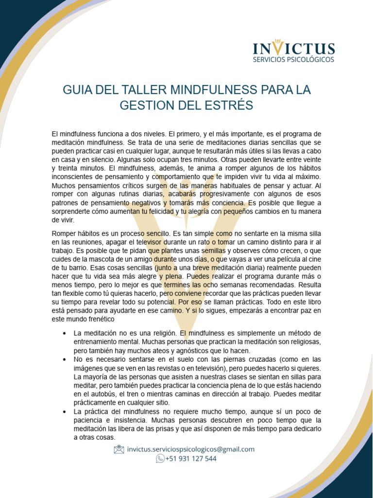 Mindfulness para Gestionar el Estrés | PDF | Experiencia | Meditación